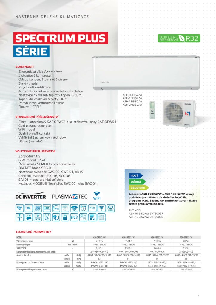 Klimatizace SINCLAIR SPECTRUM PLUS – CHLAD * AM * servis